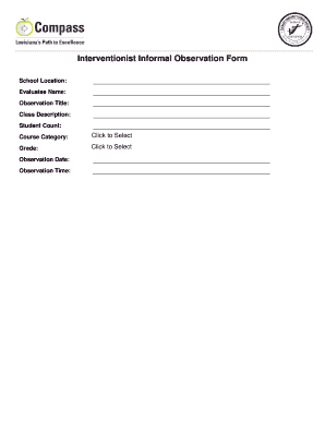 Fillable Online zacharyschools Interventionist Informal Observation ...