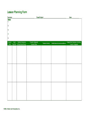 Fillable Online Lesson Planning Form Teachers: Class/Subject: Date ...