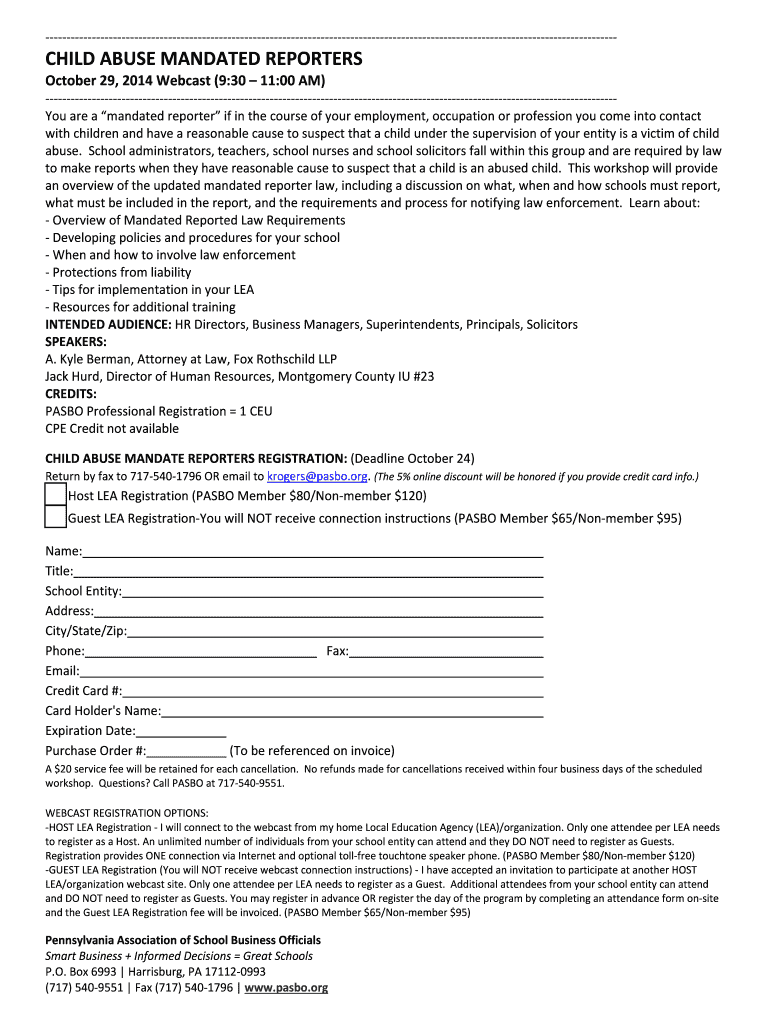 Fillable Online Child abuse mandated reporters - Pennsylvania ...