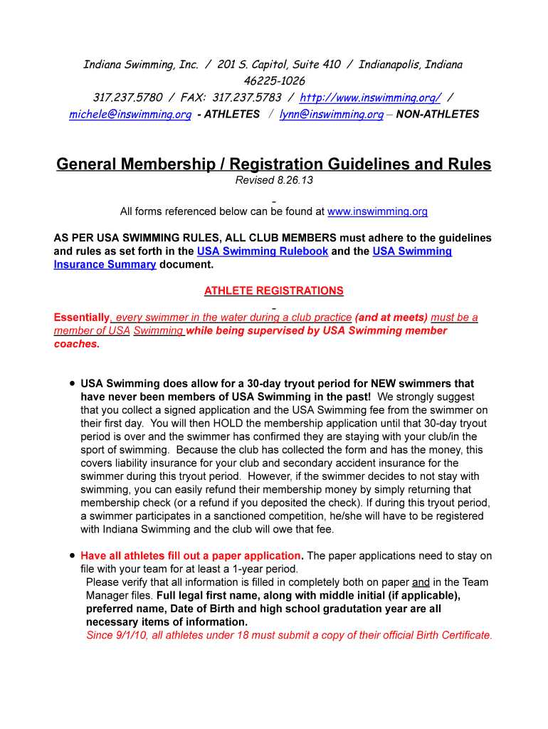 Fillable Online Indiana Swimming, Inc Fax Email Print - pdfFiller