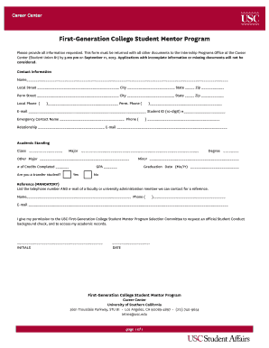 Fillable Online careers usc USC Freeman Fellows Application - USC Career Center - University ...