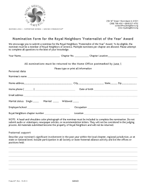Fillable Online royalneighbors Nomination Form for the Royal Neighbors ...