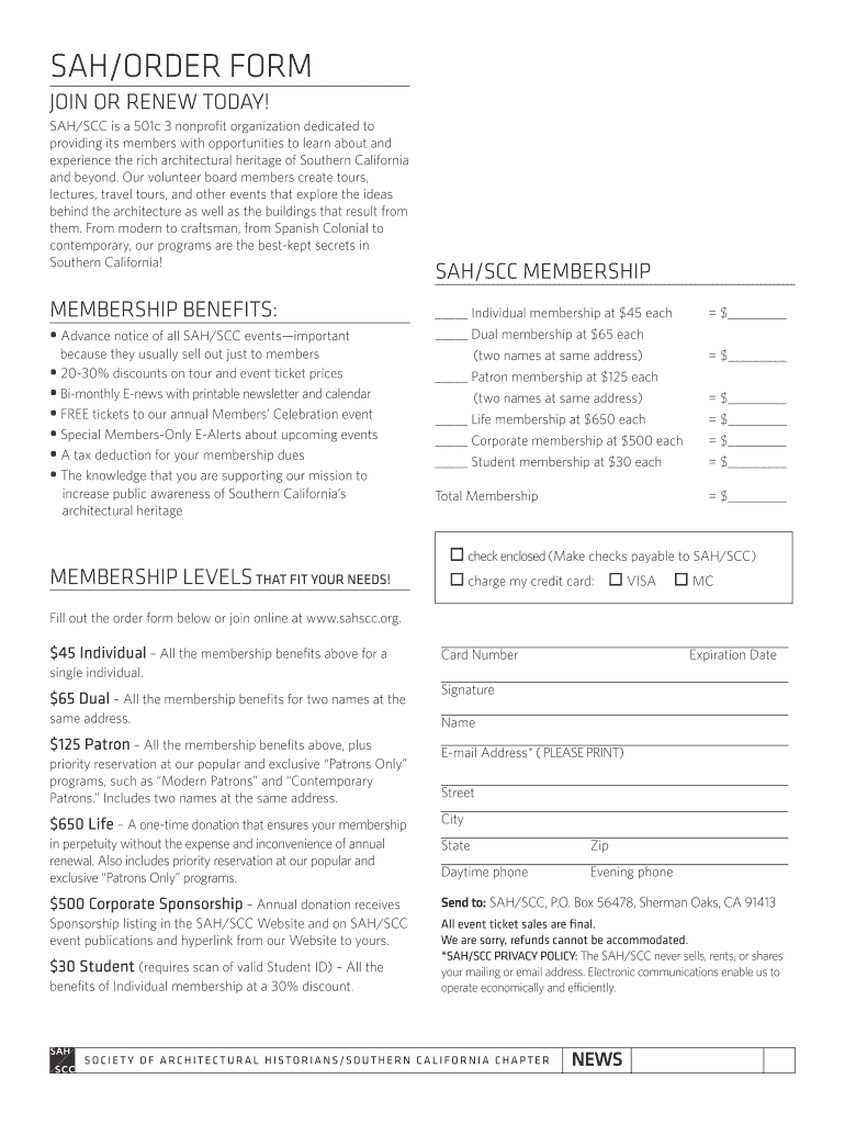 Fillable Online sahscc Printable order form - The Society of ...