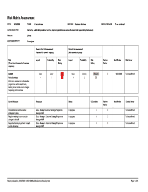 Fillable Online Example of Customer Service risk assessment form, item ...