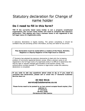 Fillable Online 1stdomains co Statutory declaration for Change of name ...