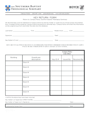 Fillable Online KeY ReTuRN FoRm - The Southern Baptist Theological ...