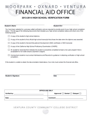 Fillable Online vcccd 2013-2014 HIGH SCHOOL VERIFICATION FORM Fax Email ...