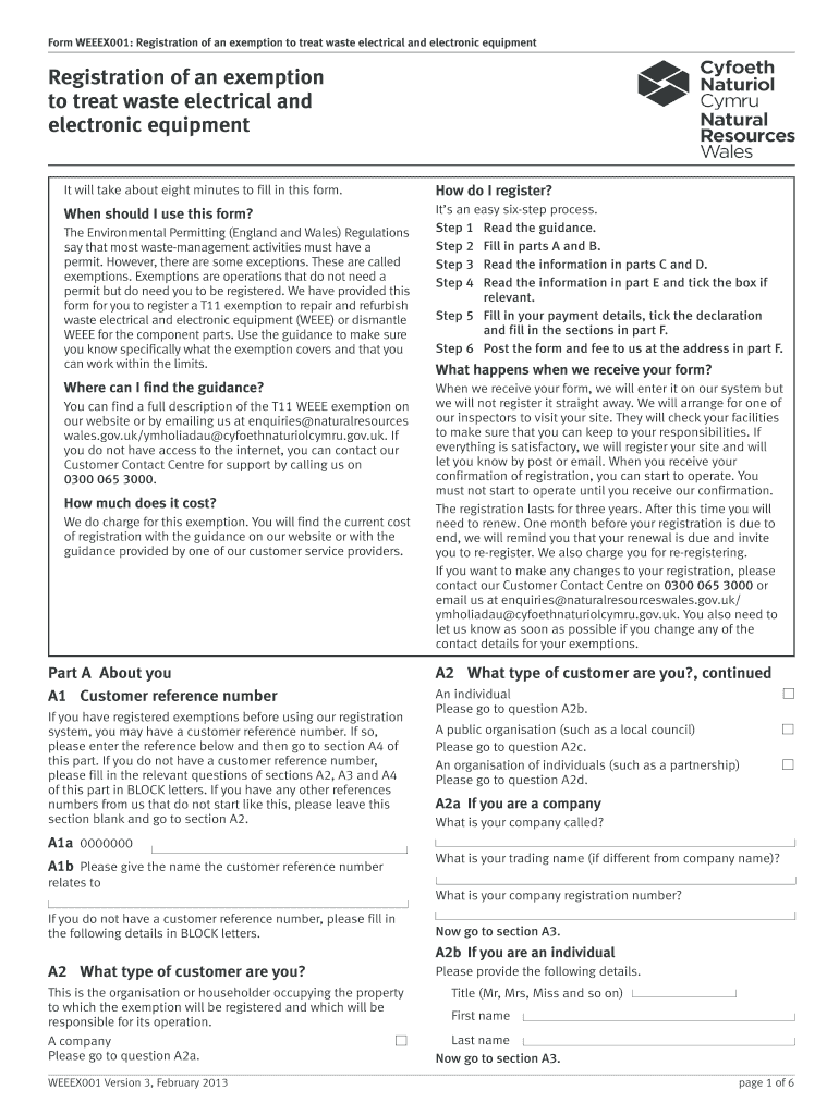 Fillable Online Registration of an exemption to treat waste electrical ...