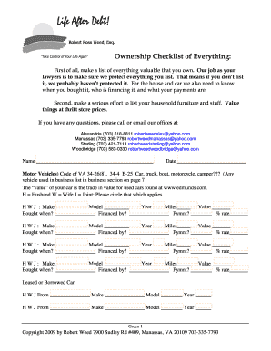 Fillable Online Ownership Checklist of Everything - Robert Weed Fax ...