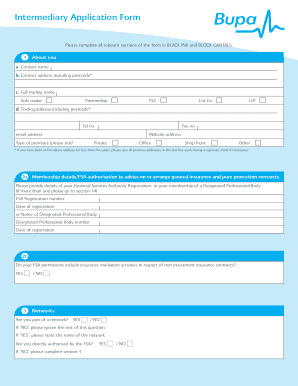 Fillable Online Intermediary Application Form - Bupa Fax Email Print - pdfFiller