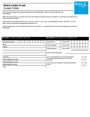 Fillable Online claim bupa cash plan fill in online form Fax Email Print - pdfFiller