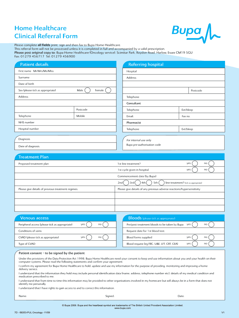 Fillable Online Home Healthcare Clinical Referral Form - Bupa Fax Email Print - pdfFiller