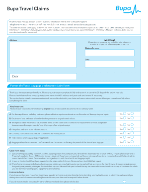 Fillable Online Baggage and money claim form - Bupa Health Insurance ...