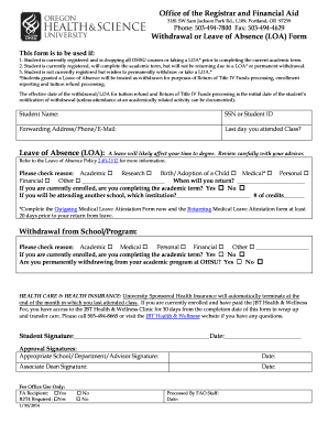 Fillable Online ohsu Withdrawal from School/Program: Office of the Registrar and ... Fax Email ...