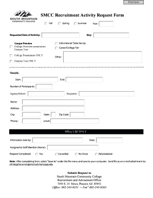 Fillable Online SMCC Recruitment Activity Request Form - South Mountain ...