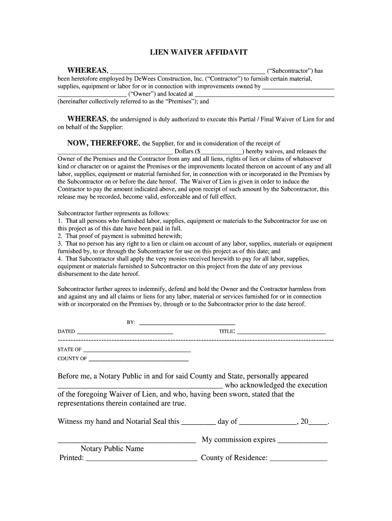 Fillable Online Partial bLien Waiverb - DeWees Construction Fax Email Print - pdfFiller