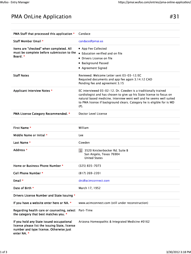 Fillable Online com/entries/pma-online-applicaon/ Fax Email Print ...
