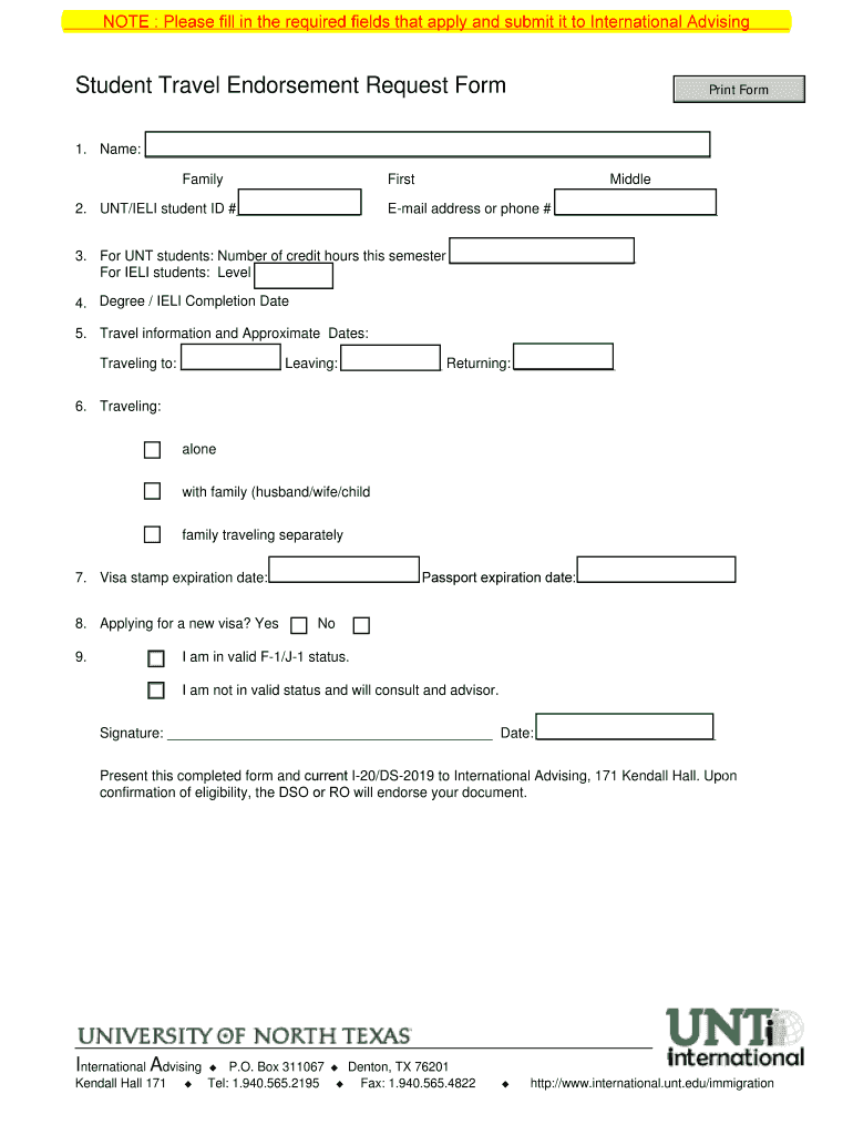 Fillable Online international unt F-1 SPECIAL STUDENT RELIEF ECONOMIC HARDSHIP WORK PERMISSION ...