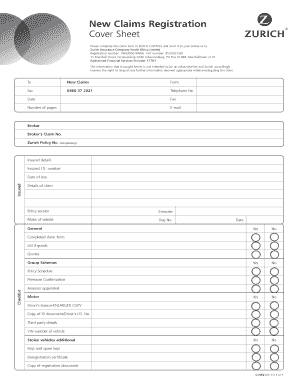 Fillable Online New claims registration cover sheet form 66KB - Zurich ...