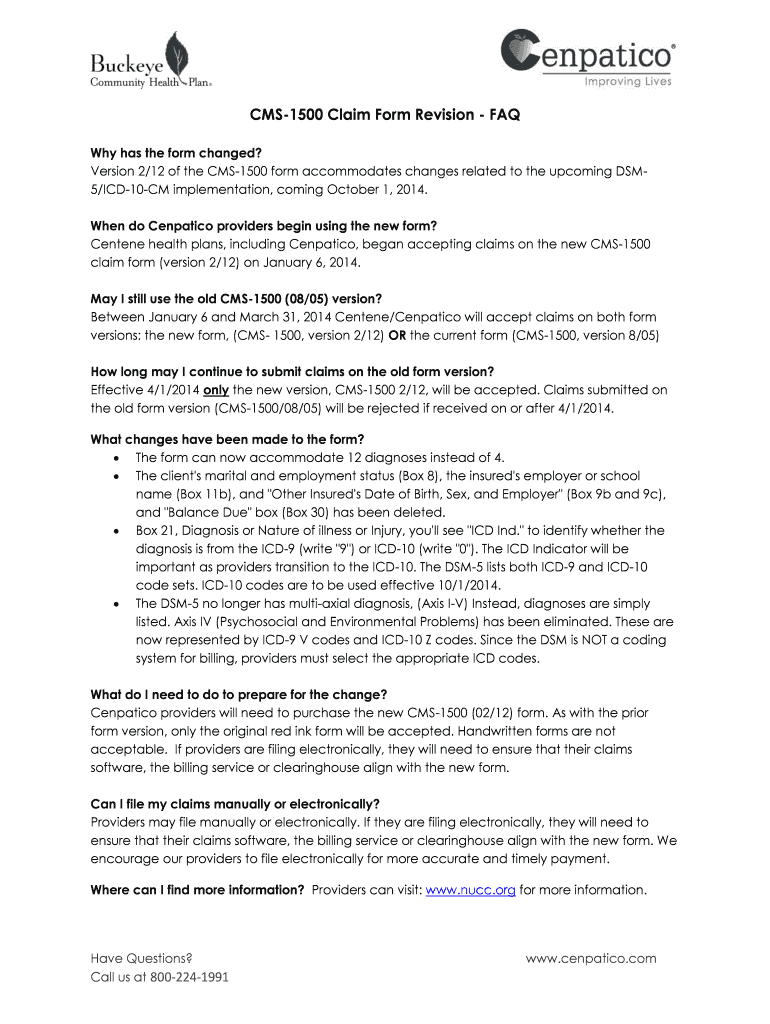 Fillable Online CMS-1500 Claim Form Revision - FAQ Fax Email Print ...