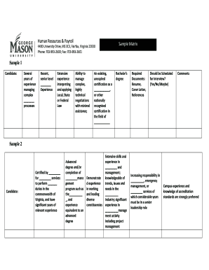 Fillable Online hr gmu Sample Matrix 2 - Human Resources and Payroll ...