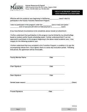 Fillable Online hr gmu Faculty Retirement Transition Leave Program ...