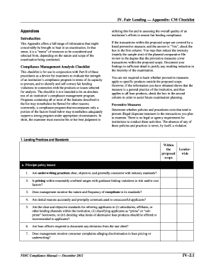 Fillable Online fdic Fair Lending Appendix CM Checklist - fdic Fax ...