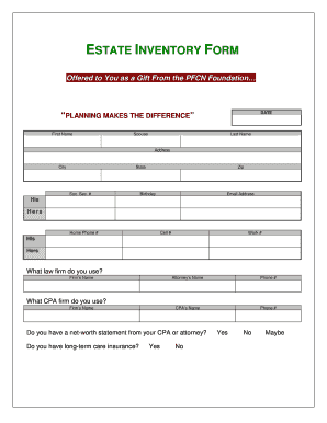 Fillable Online pfcn ESTATE INVENTORY FORM Fax Email Print - pdfFiller