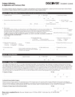 Fillable Online Cosigner Addendum to Application and Promissory ...