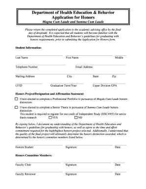 Fillable Online Honors Application Form - Health Education & Behavior ...
