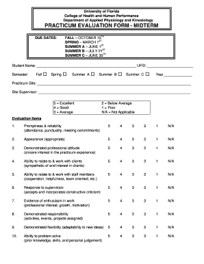 Fillable Online apk hhp ufl PRACTICUM EVALUATION FORM - MIDTERM ...