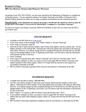 Fillable Online kendall 2013-2014 IRS Tax Return Transcript Request ...