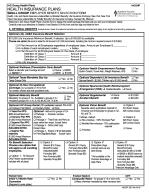 Fillable Online Group Health Plans Benefit Selection Form 4/09 ...