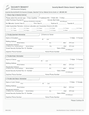Fillable Online Security Benefit Choice Annuity Application Issued by ...