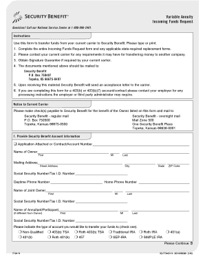 Fillable Online Variable Annuity Incoming Funds Request - Security ...