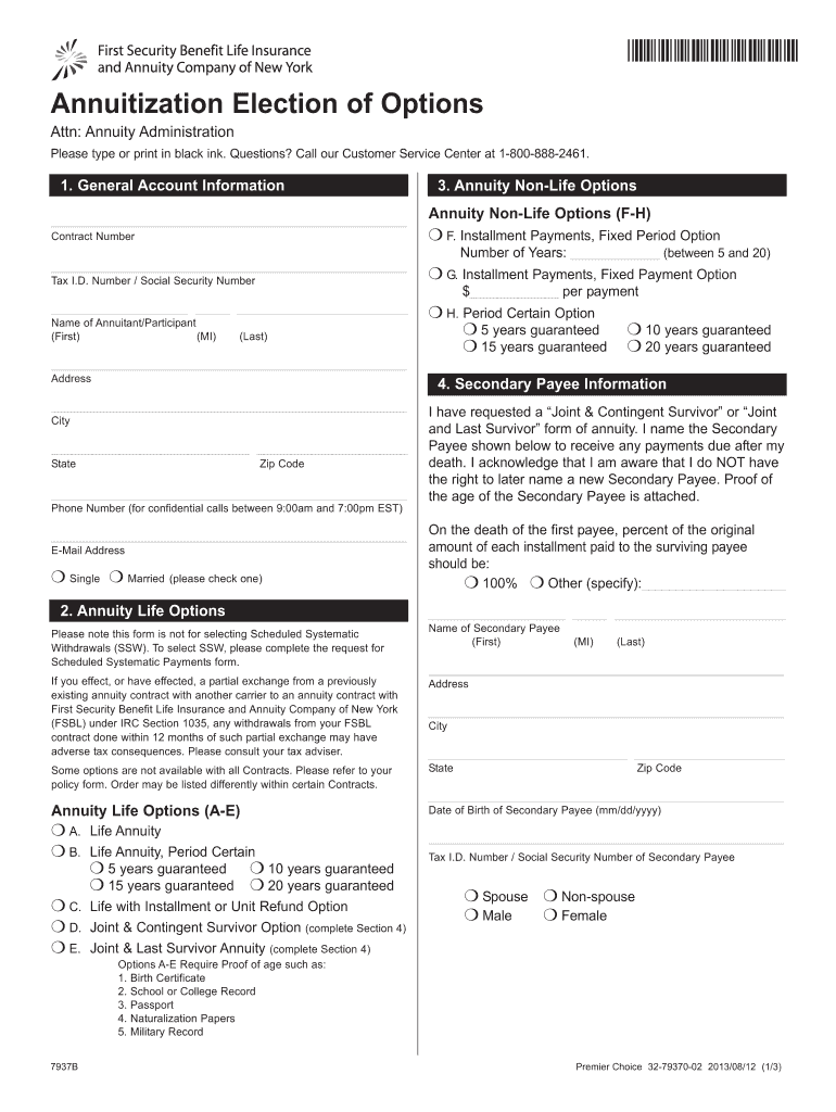 Fillable Online Annuitization Election of Options Fax Email Print - pdfFiller