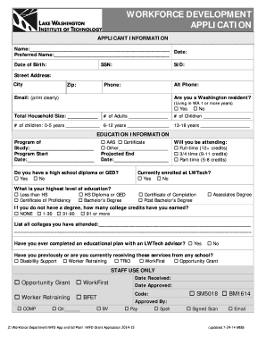 Fillable Online lwtech WORKFORCE DEVELOPMENT APPLICATION Fax Email ...