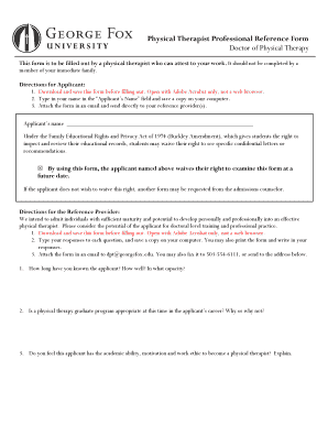 Fillable Online Physical Therapist Professional Reference Form Doctor ...