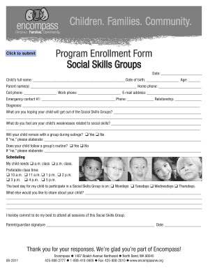 Fillable Online encompassnw Program Enrollment Form Social Skills ...
