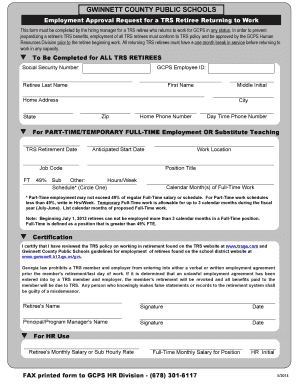 Fillable Online Employment Verification for a Retiree Returning to Work ...