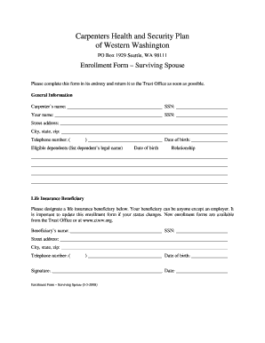Fillable Online ctww Enrollment Form - Surviving Spouse - Carpenters Trusts of Western ... Fax ...