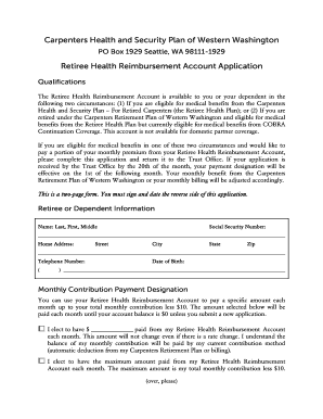 Fillable Online ctww Retiree Health Reimbursement Account Application ...