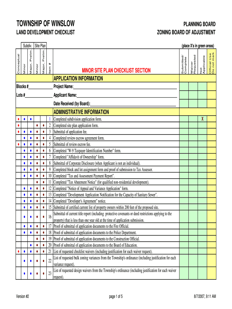 Fillable Online Minor Site Plan Checklist - Winslow Township Homepage ...