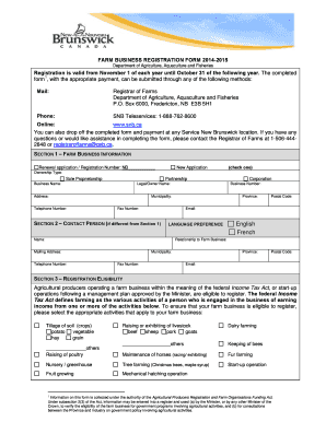 Fillable Online pxw1 snb Farm Business Registration - Service New ...