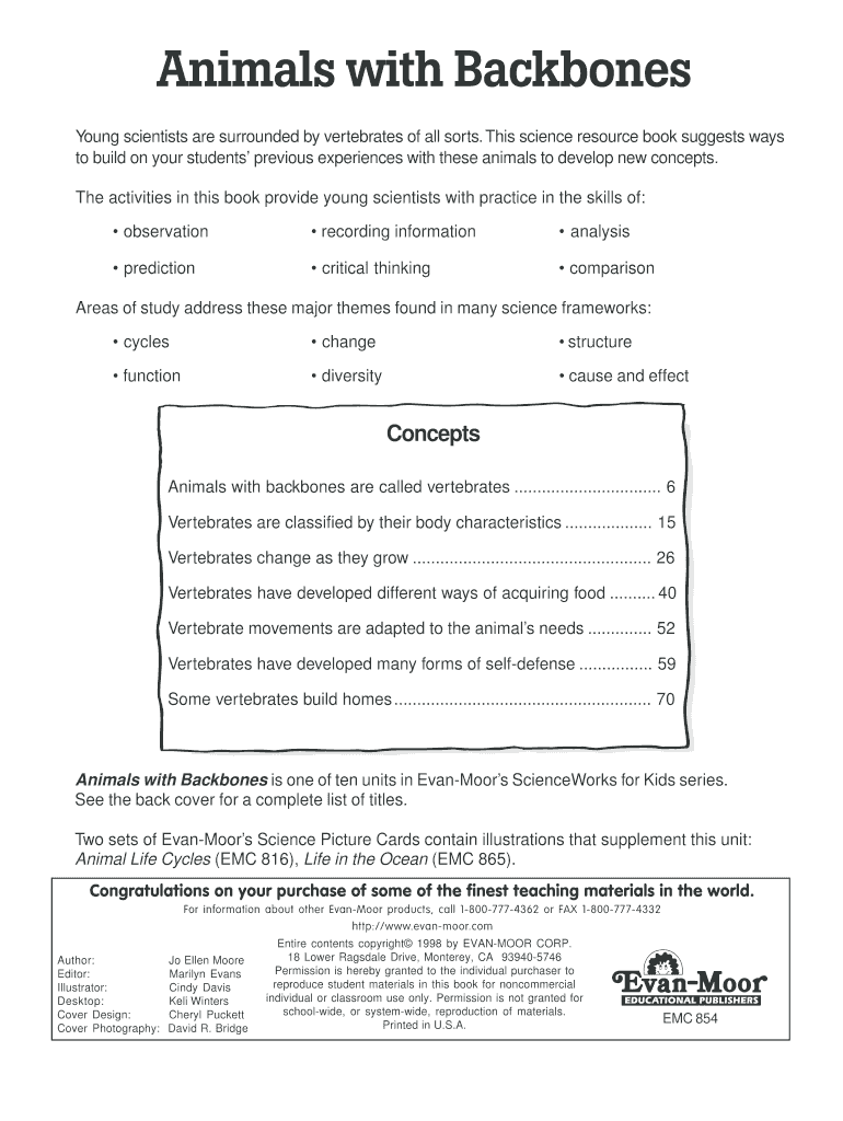 Fillable Online Animals with Backbones Fax Email Print - pdfFiller