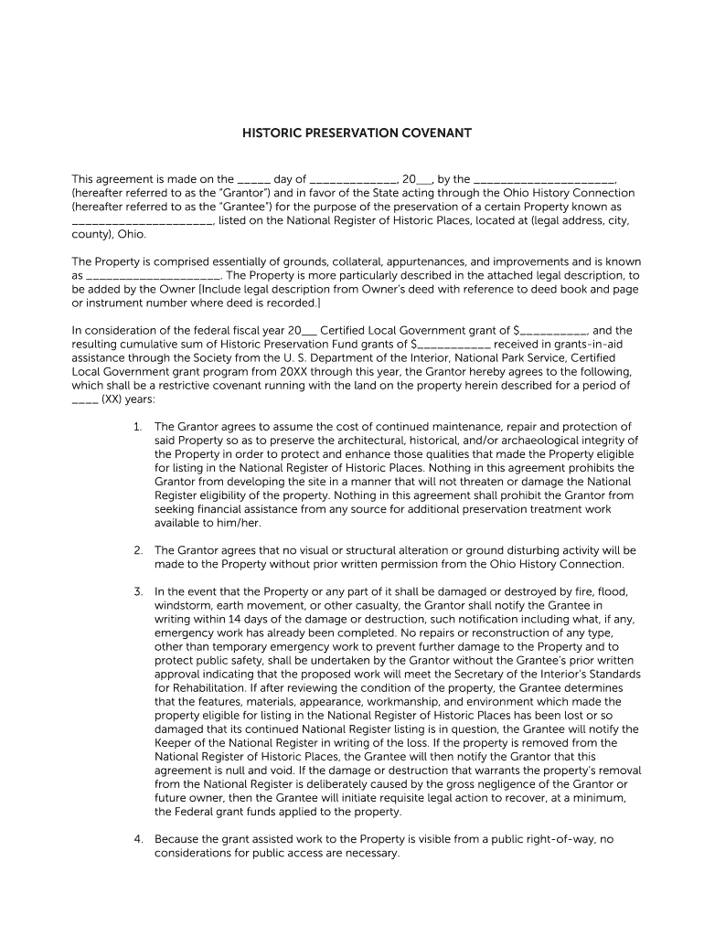Fillable Online to view a sample Historic Preservation Agreement ...
