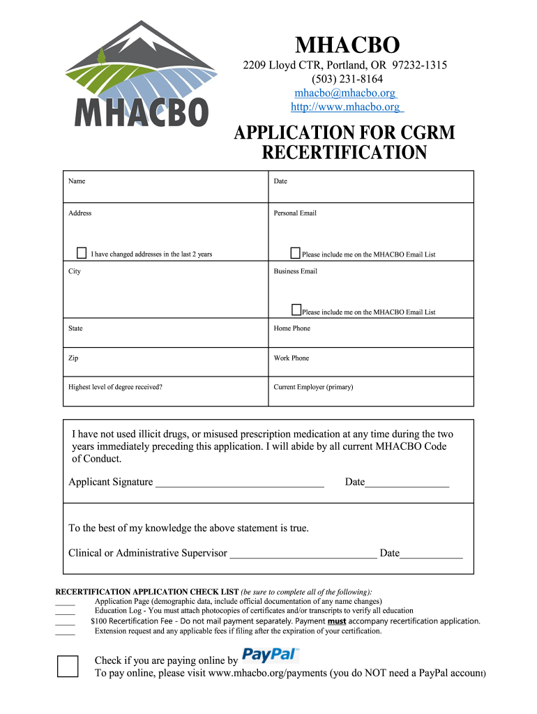 Fillable Online APPLICATION FOR CGRM Fax Email Print - pdfFiller