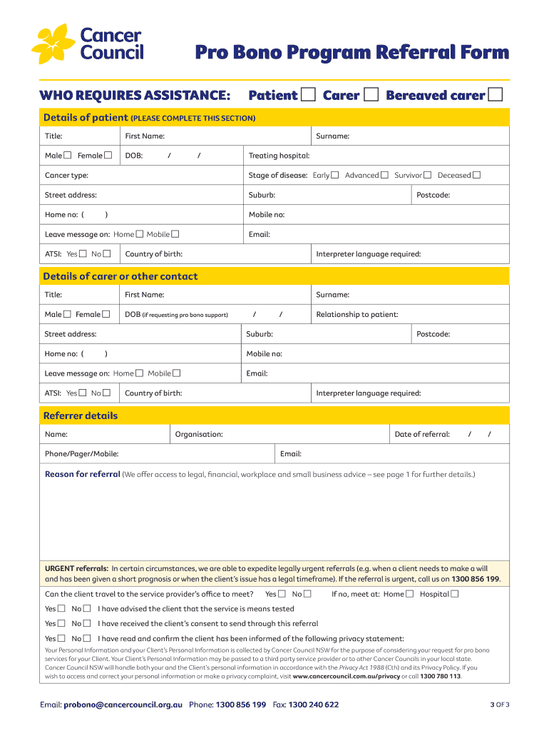 Fillable Online Pro Bono Program Referral Form Fax Email Print - pdfFiller