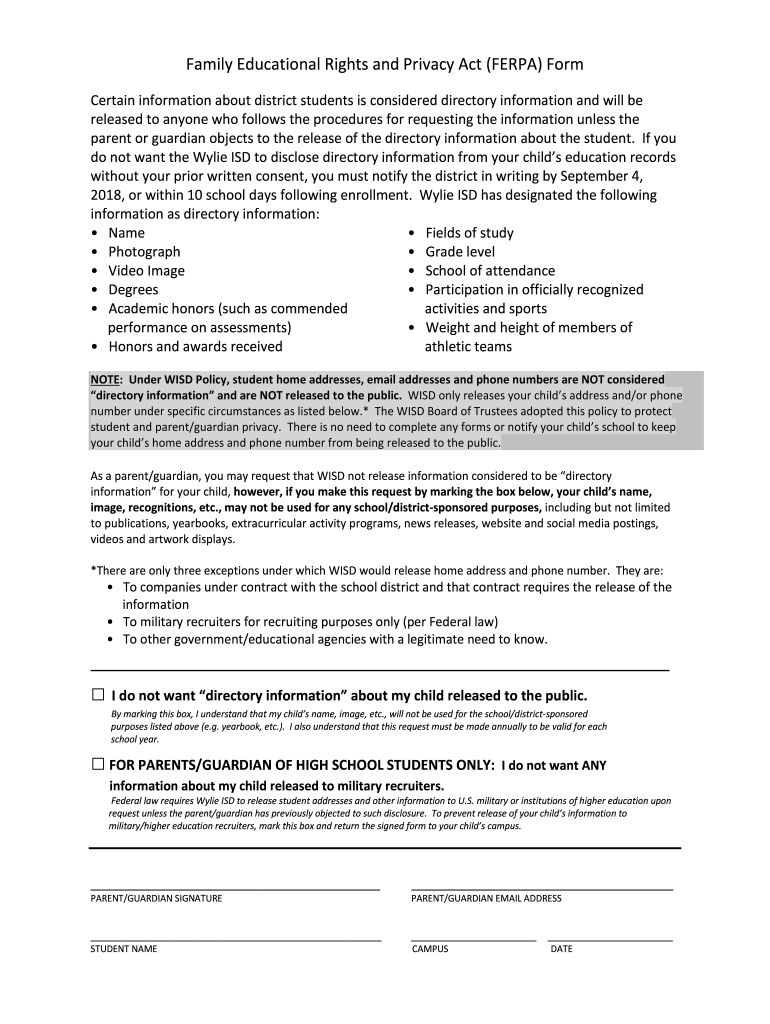 Fillable Online Parents' Guide to the Family Educational Rights and ...