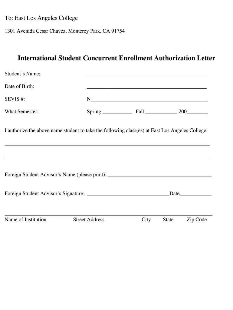 Fillable Online Concurrent Enrollment Authorization Letter.doc Fax ...